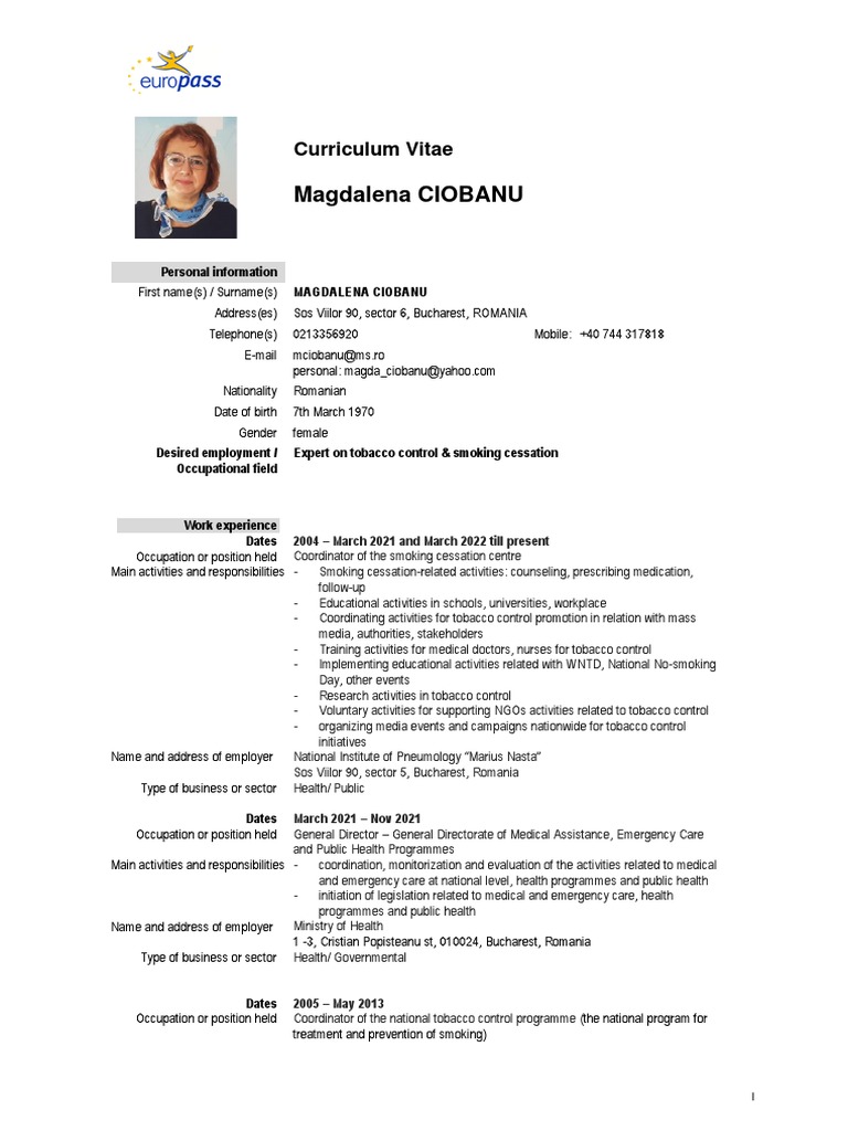 CV Magdalena Ciobanu | Download Free PDF | Pulmonology | Clinical Medicine