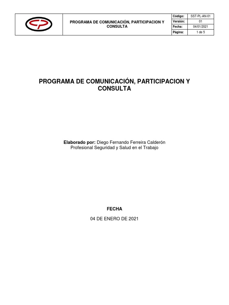 Programa de Comunicación y Consulta SST | PDF