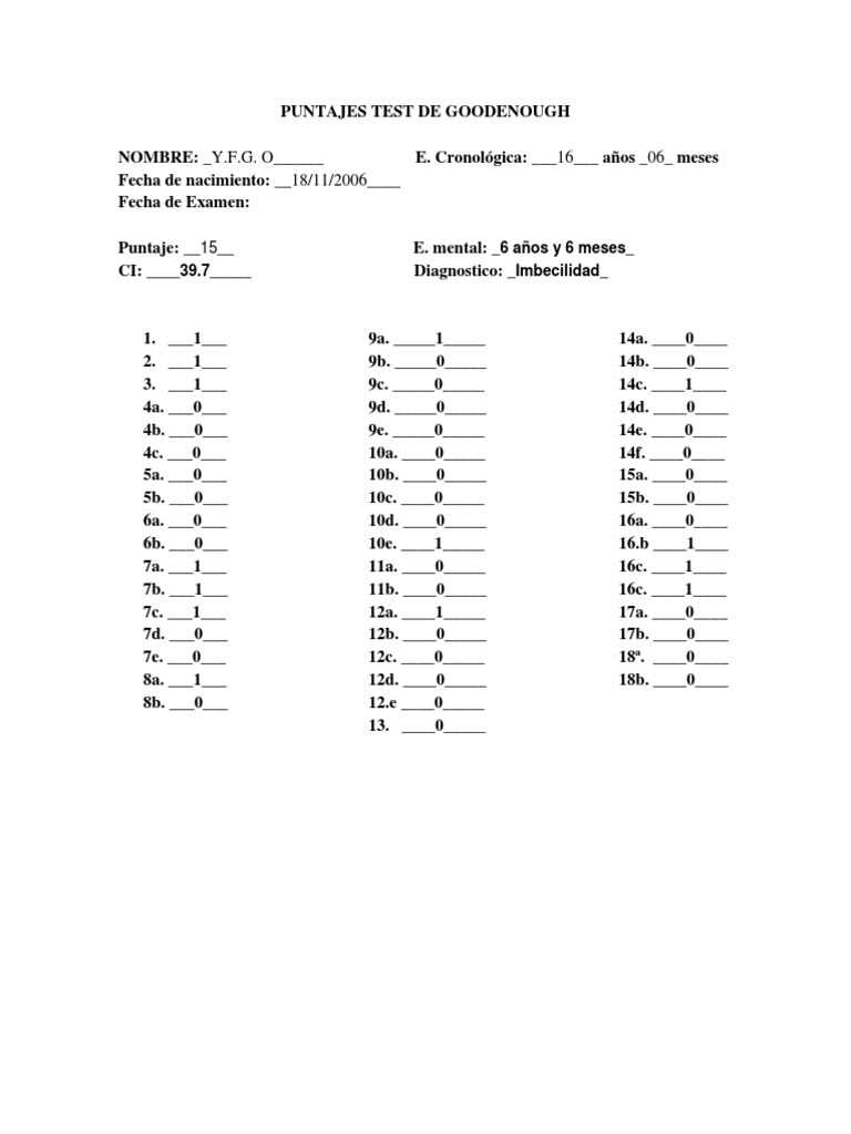 Puntajes Test de Goodenough 11111 | PDF