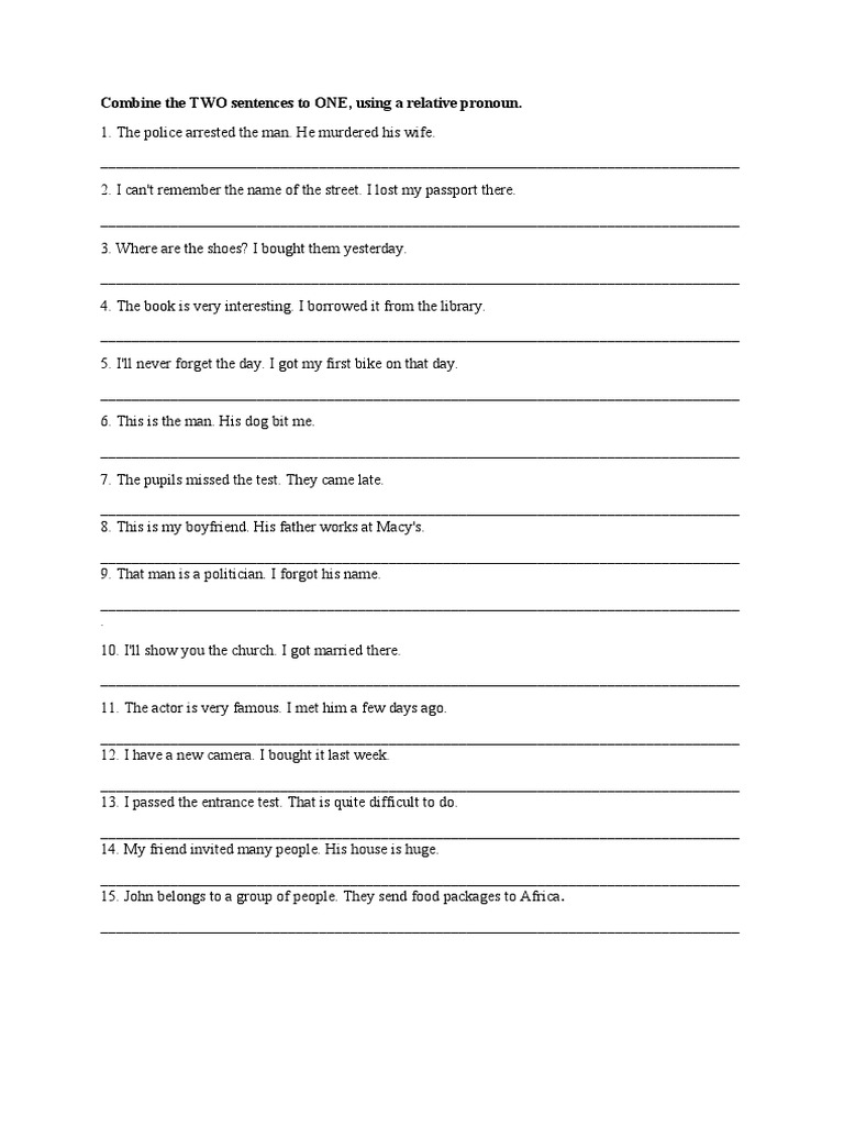 EXERCISES WITH RELATIVE CLAUSES | PDF