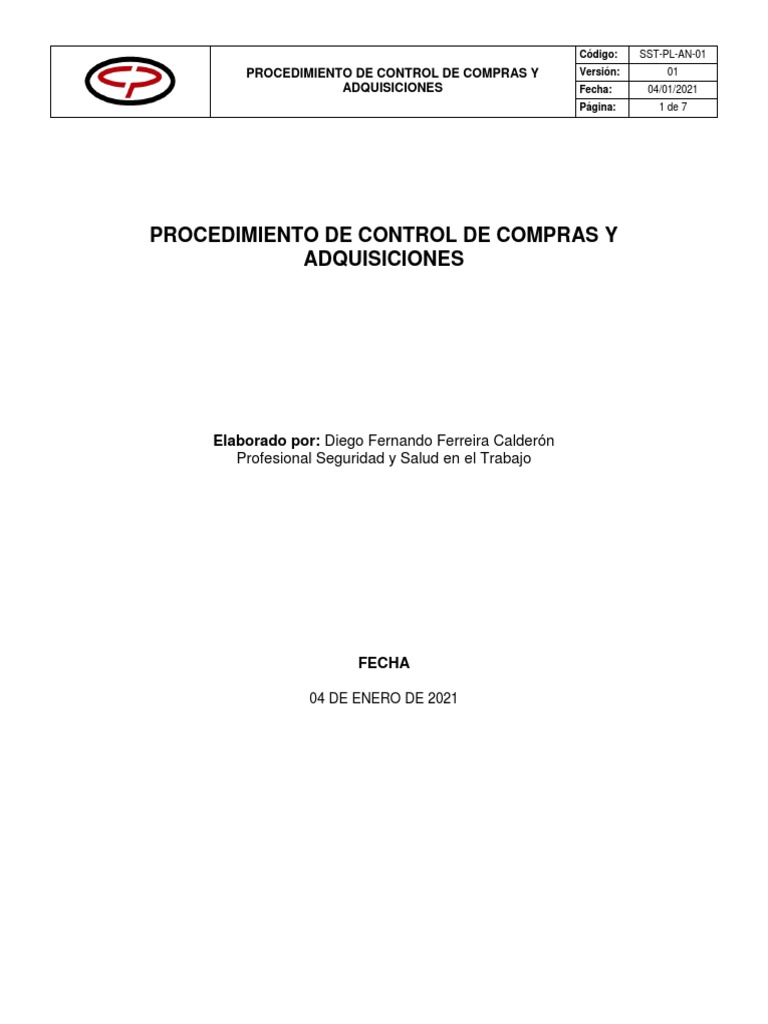 Procedimiento de Control de Compras y Adquisiciones | PDF