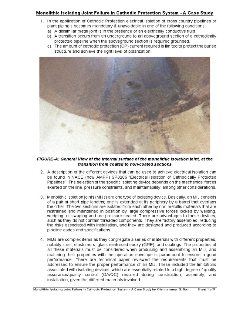 Monolithic Isolating Joint Failure in Cathodic Protection System ...