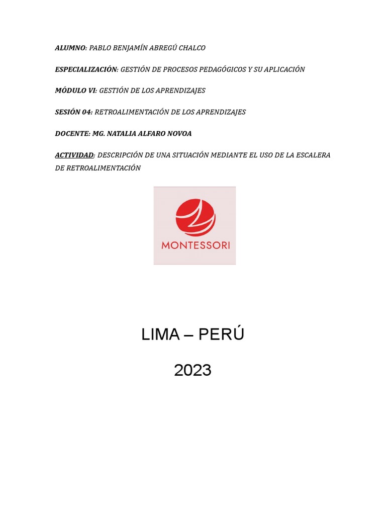 Tarea 04 - Situación Uso de La Escalera de Retroalimentación - Módulo Vi | PDF