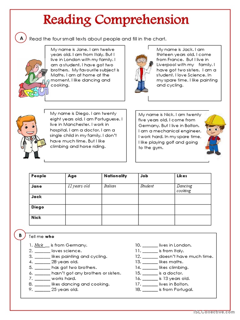Personal Information Reading Comprehension | PDF