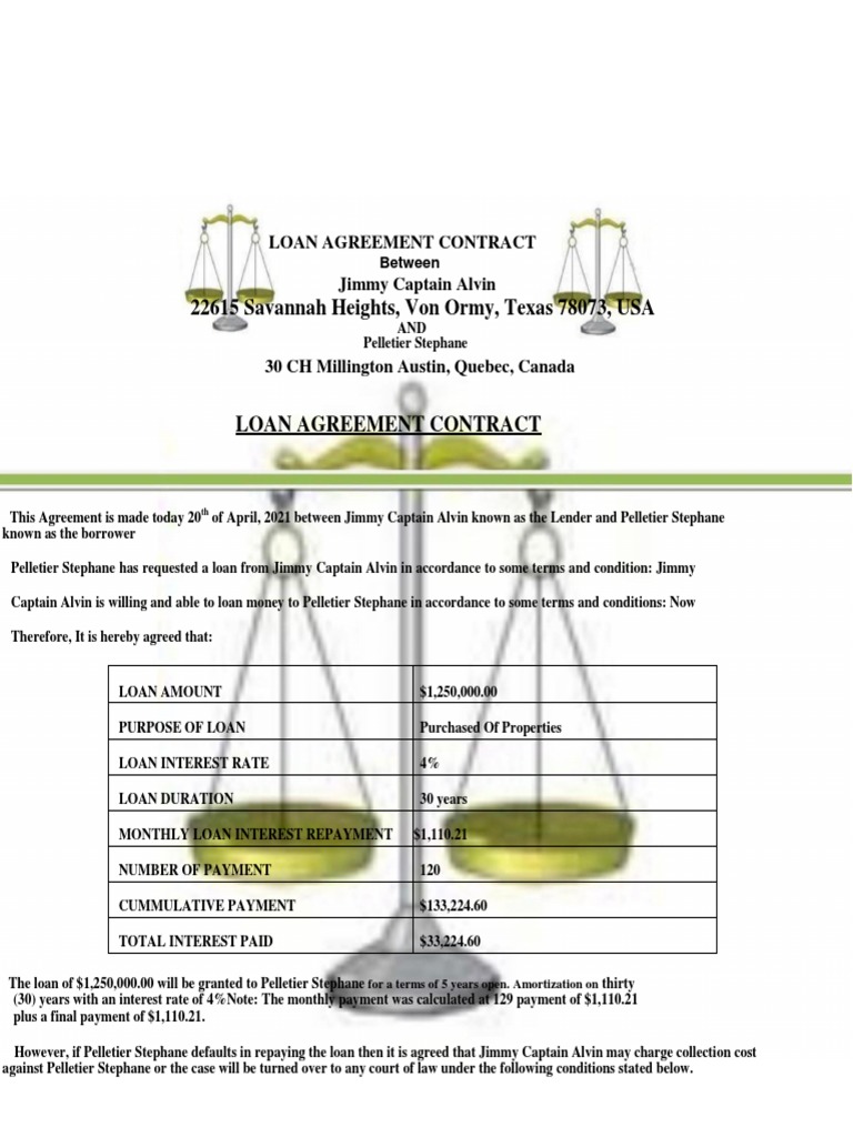 Loan Agreement between Captain and Stephane | PDF | Loans | Interest