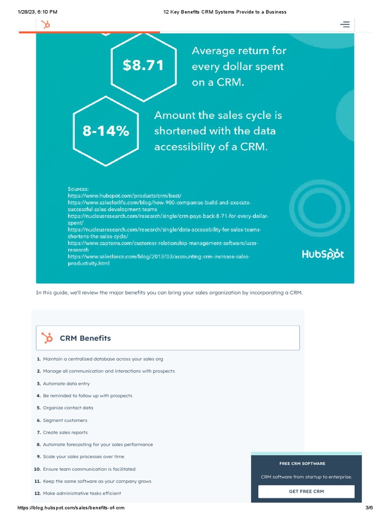 12 Key Benefits CRM Systems Provide to a Business | PDF | Customer ...