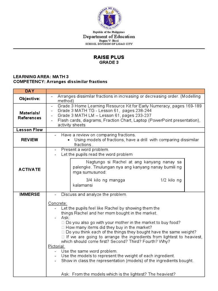 Arranging Fractions Lesson Plan | PDF | Cognition | Cognitive Science