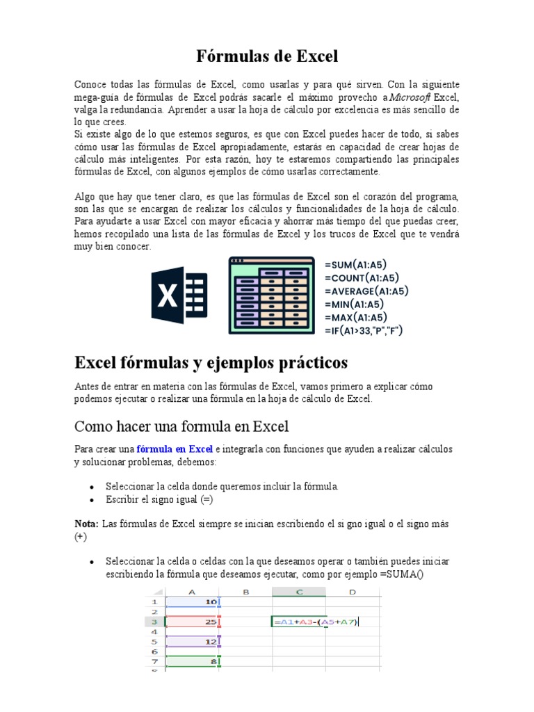 Fórmulas Básicas de Excel y Sus Funciones | PDF | Microsoft Excel | Matriz (Matemáticas)