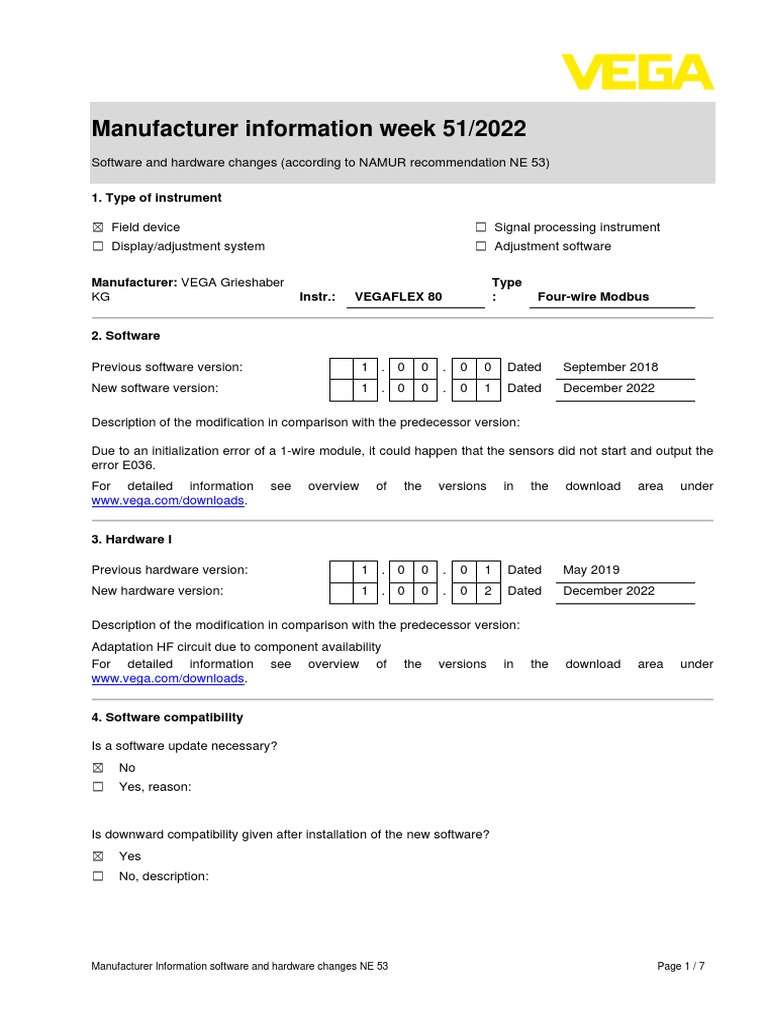 VEGAFLEX 80 4w Modbus Manufacturer Declaration NE53 221213 EN SW0639 ...