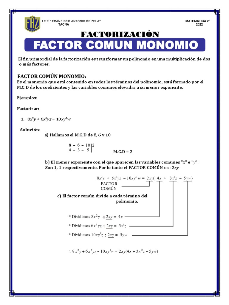 Factor Comun Monomio | PDF | Factorización | Álgebra abstracta
