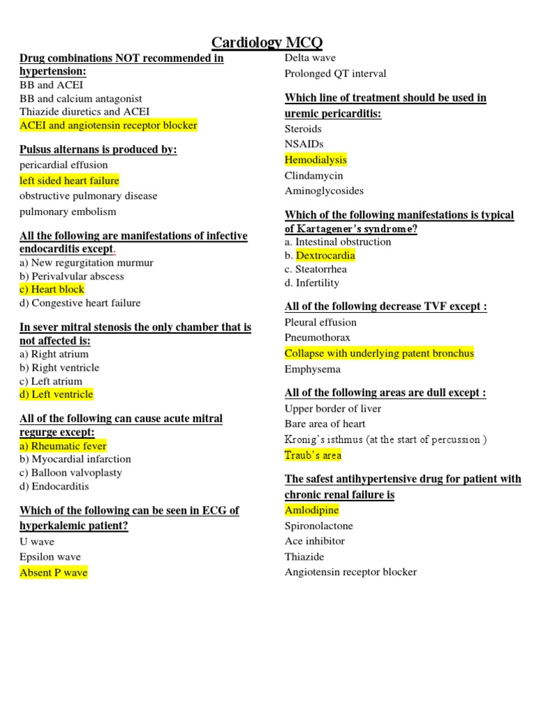Cardiology MCQ | PDF | Myocardial Infarction | Heart
