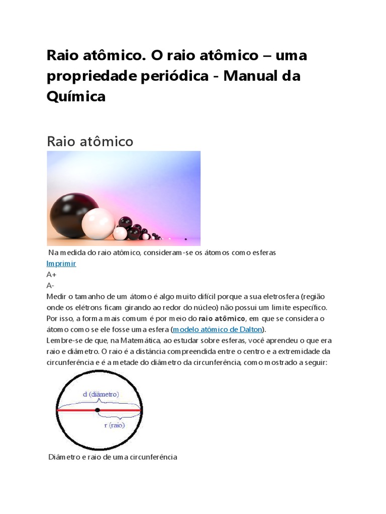Raio Atômico: Propriedades e Medidas | PDF | Tabela periódica | Atômica