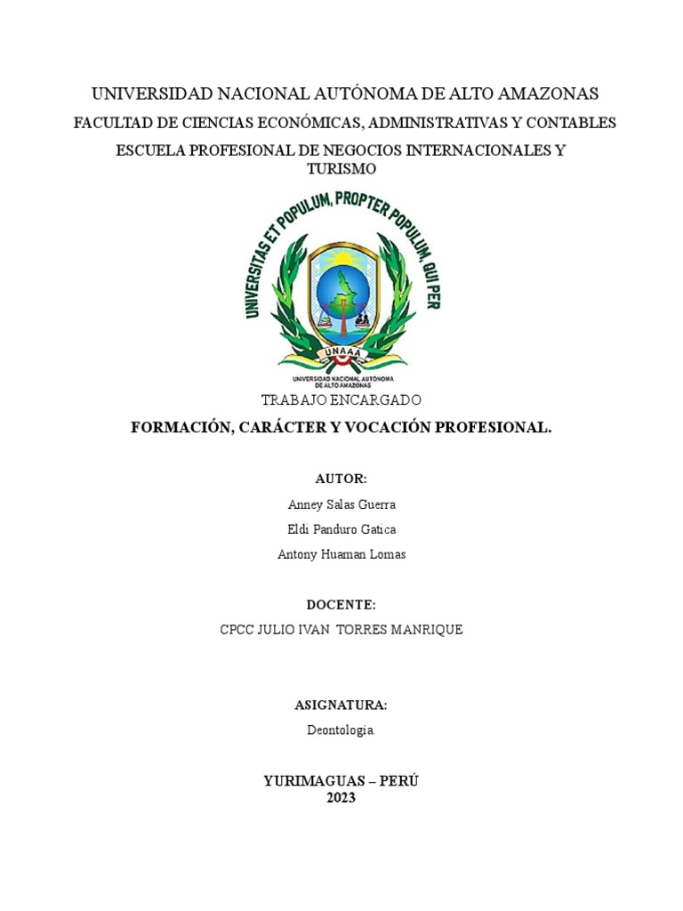 Formacion, Caracter y Vocacion Profesional | PDF | Turismo | Desarrollo ...