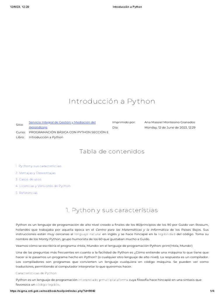 Introducción A Python | PDF | Python (lenguaje de programación) | Lenguaje de programación