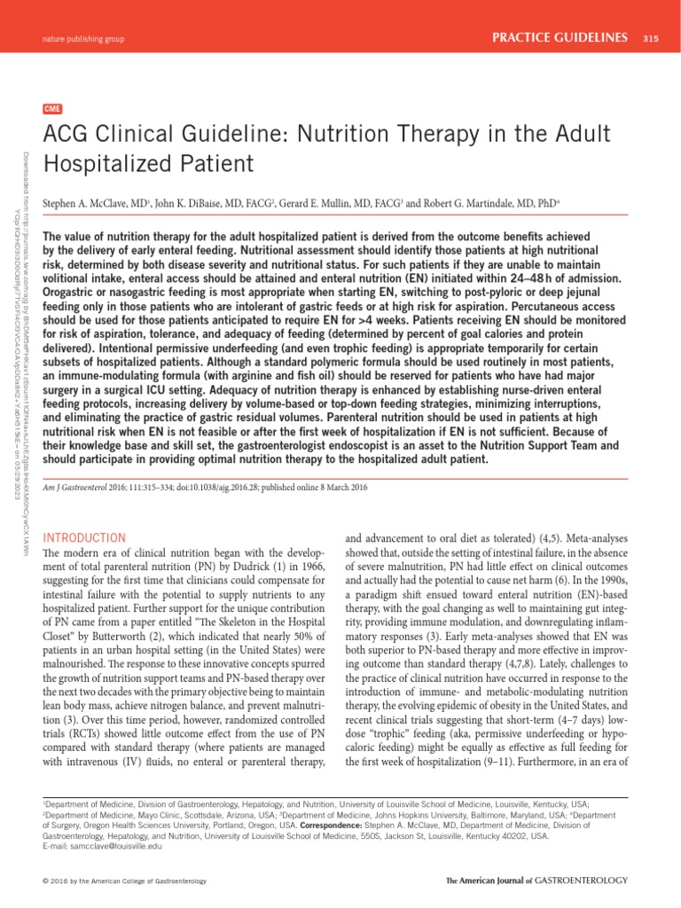 ACG Clinical Guideline Nutrition Therapy in The.14 | PDF
