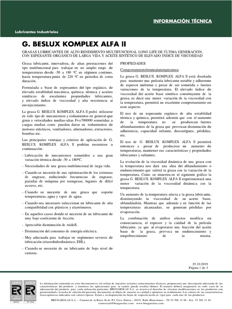 Ht-G. Beslux Komplex Alfa Ii (25.10.19) | PDF | Rodamiento (Mecánico) | Lubricante