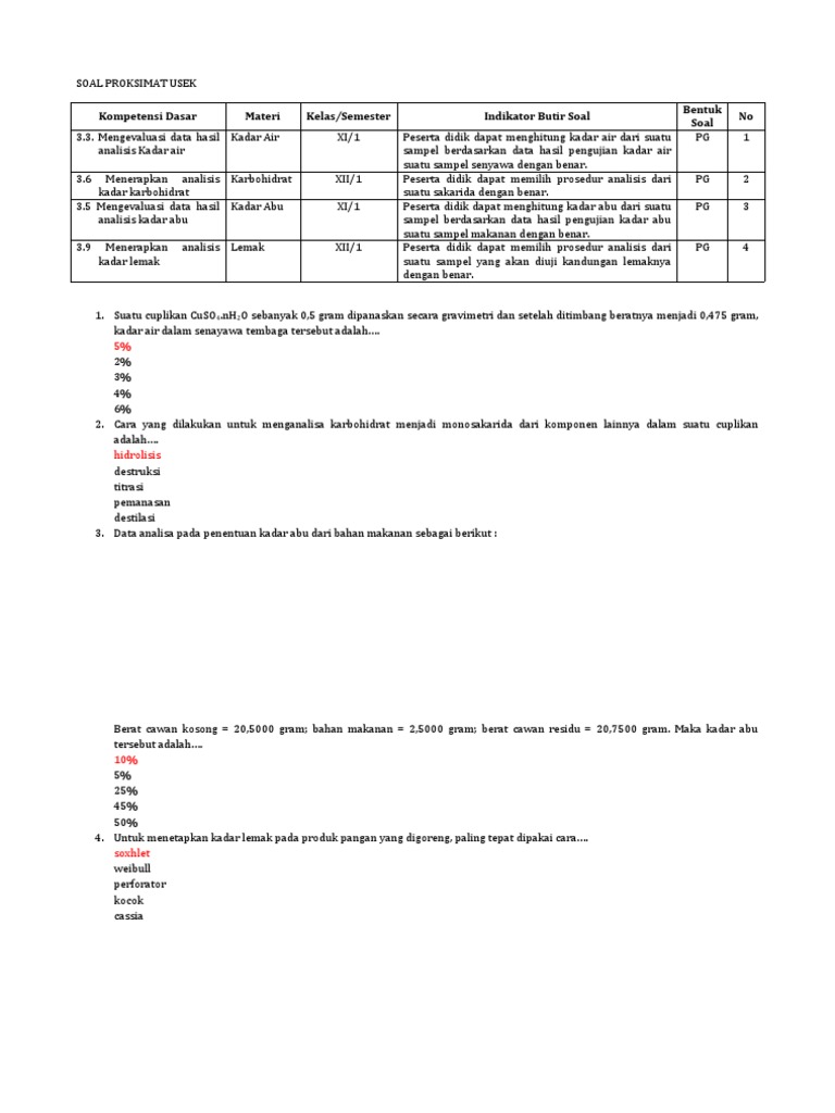 Soal Proksimat Usek | PDF