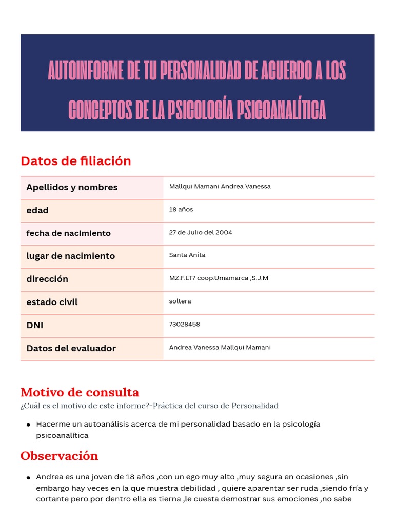 Autoinforme | PDF | Psicoanálisis | Mente inconsciente