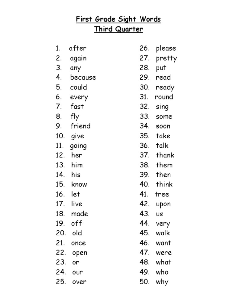 First Grade Sight Words List Q3 | PDF