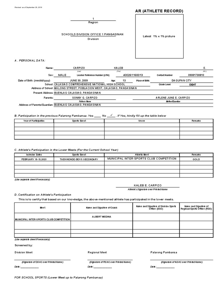 Athlete Record | PDF