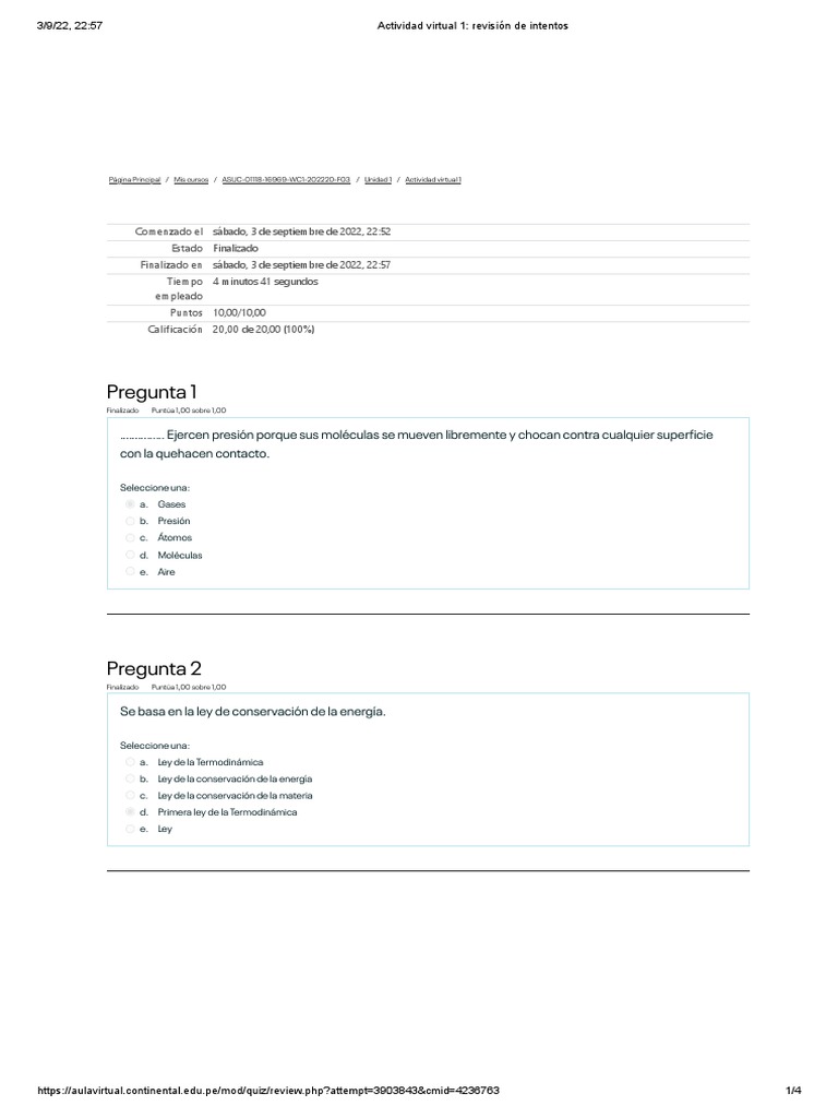 Actividad Virtual 1 - Revisión de Intentos | PDF | Calor | Gases