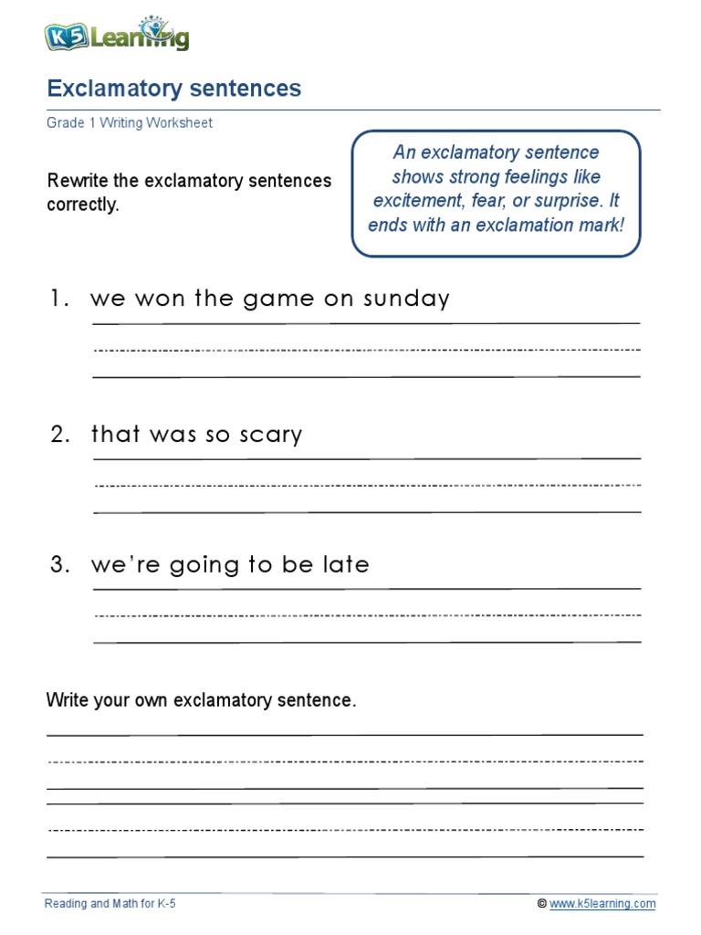 Exclamatory Sentences for Grade 1 | PDF