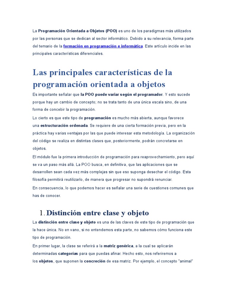 Características de La Programación Orientada A Objetos | PDF | Objeto (informática ...