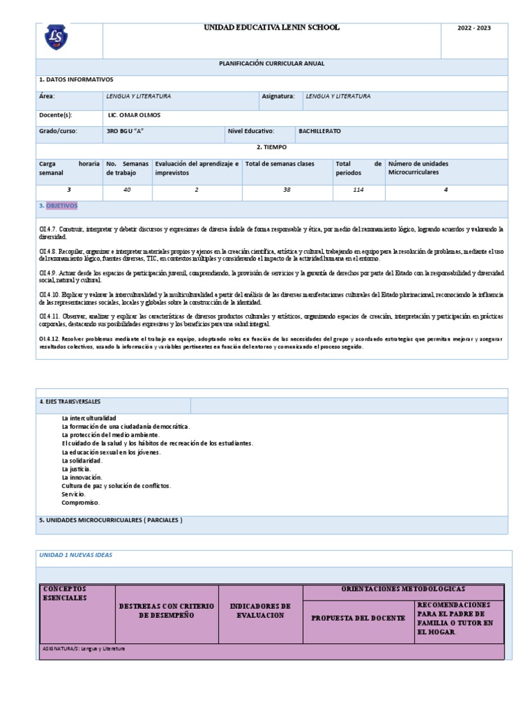 Pca 3ro Bgu Lengua | PDF | Evaluación | Comprensión lectora