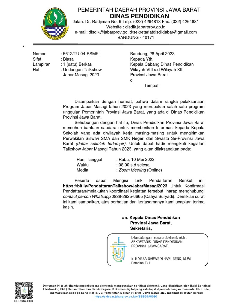 Undangan Talkshow Jabar Masagi Online 3 03052023 020841 Signed | PDF