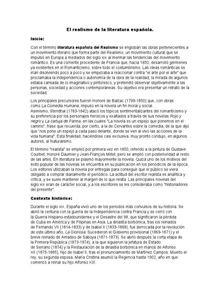 El Realismo de La Literatura Española | PDF | Realismo literario | Novelas