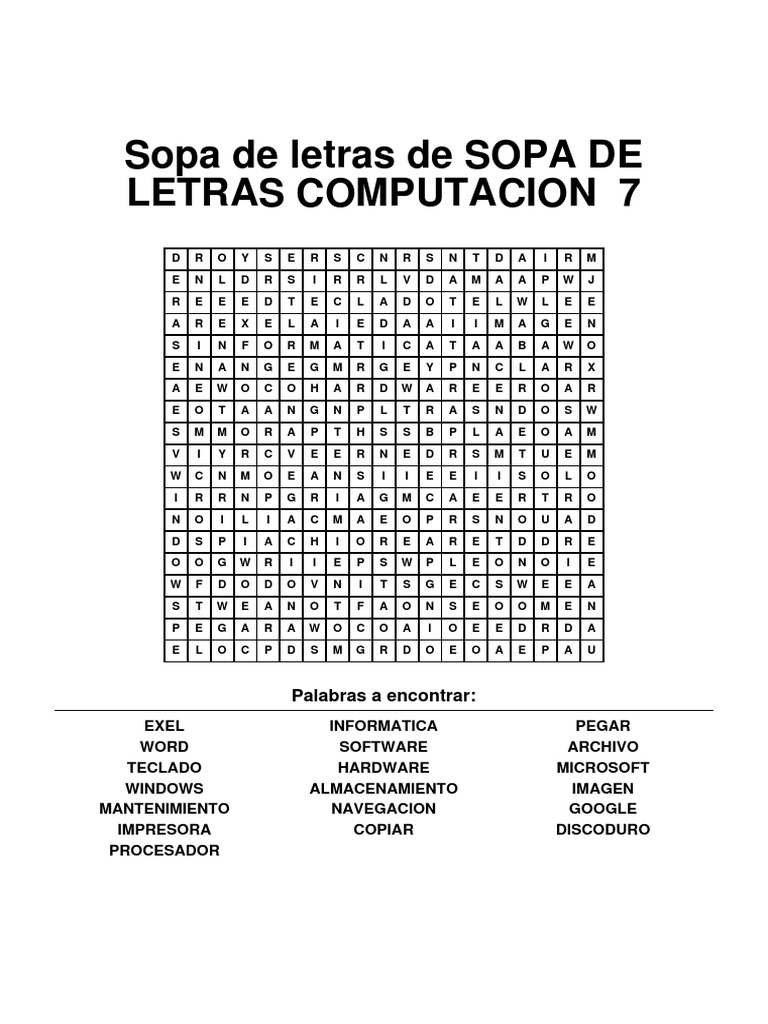 Sopa de Letras de Sopa de Letras Computacion - 7 | PDF | Arquitectura ...