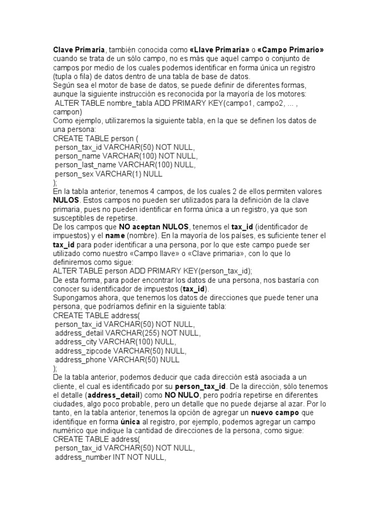 Clave Primaria | PDF | SQL | Programación de computadoras