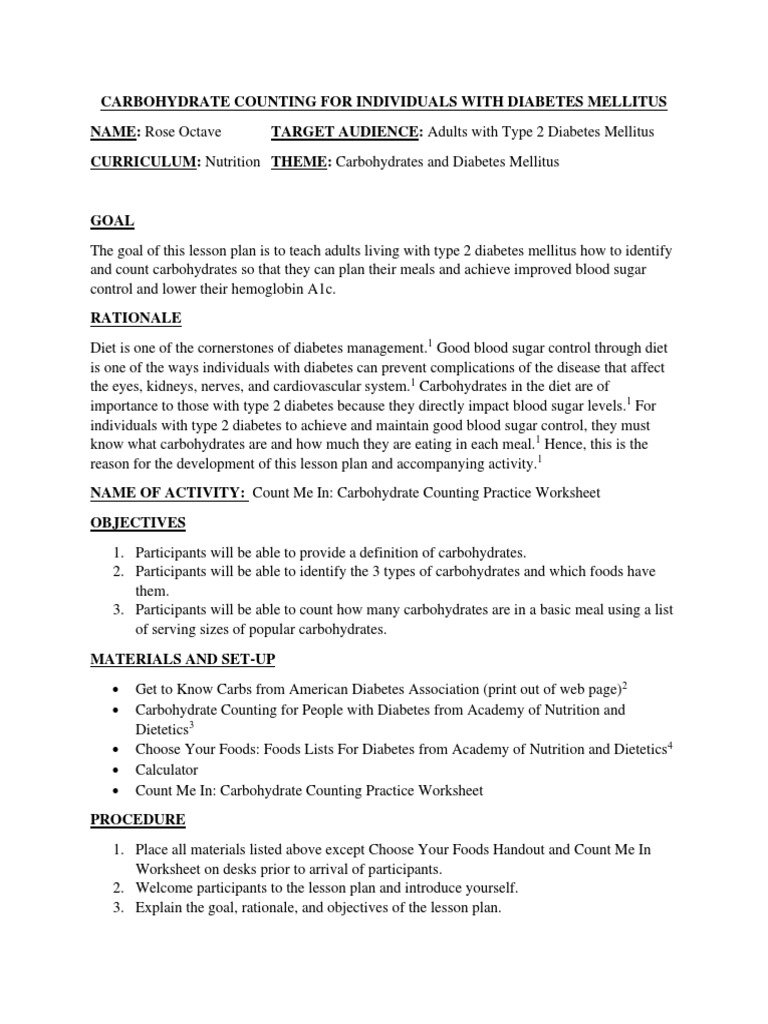 Nutrition Lesson Plan | PDF | Diabetes | Carbohydrates