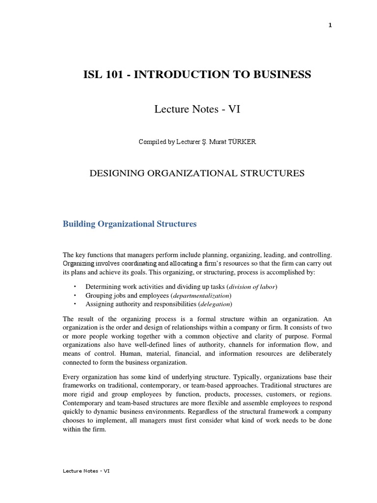 ISL 101 Lecture Notes-VI | PDF | Organizational Structure ...