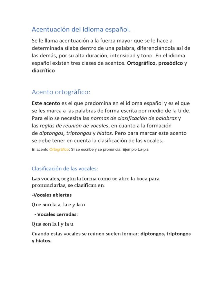 Acentuación Del Idioma Español | PDF