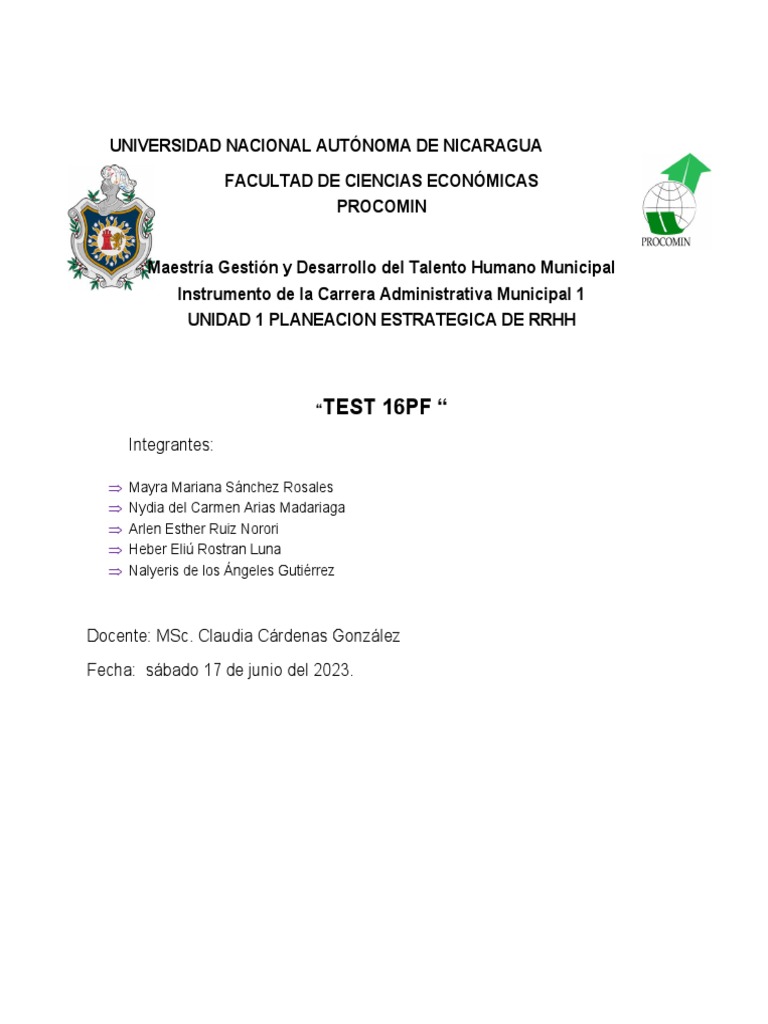 Test 16PF: Evaluación de Personalidad en RRHH | PDF | Psicología ...