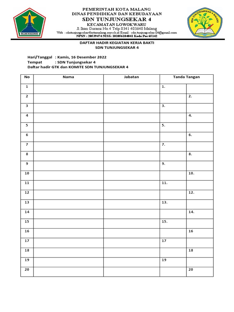 Daftar Hadir KERJA BAKTI | PDF