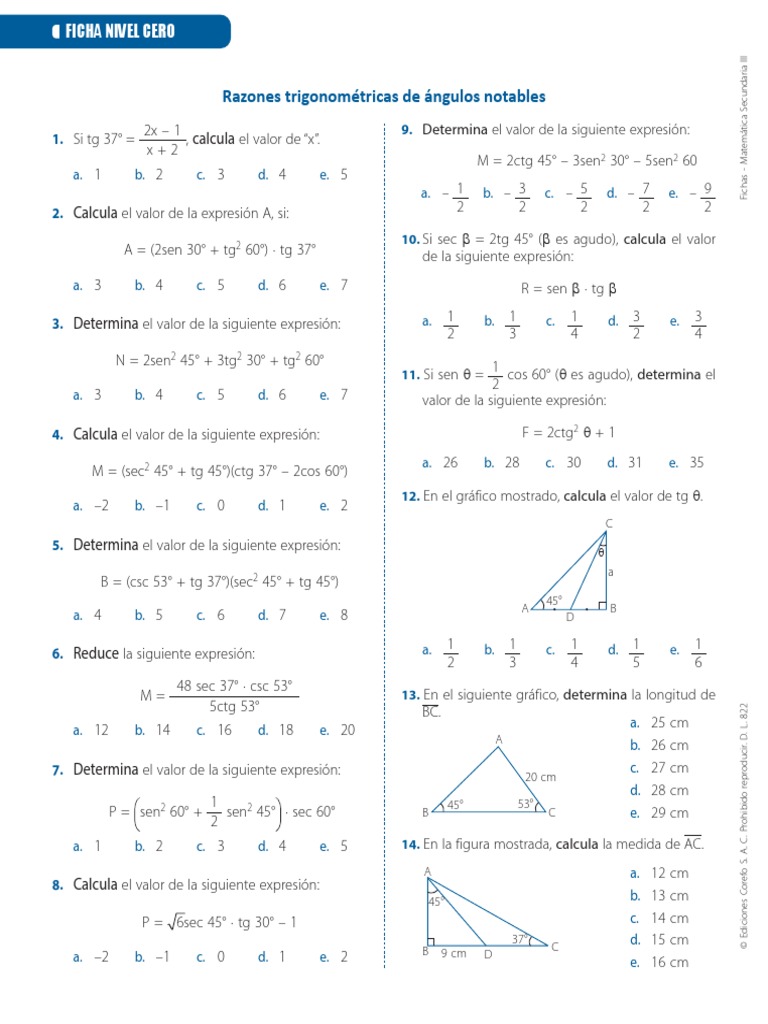 F0 - Razones Trigonométricas de Ángulos Notables | PDF