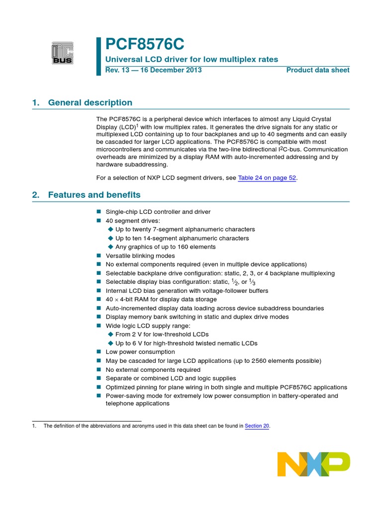 PCF8576C LCD Driver Overview | PDF | Liquid Crystal Display | Root Mean ...