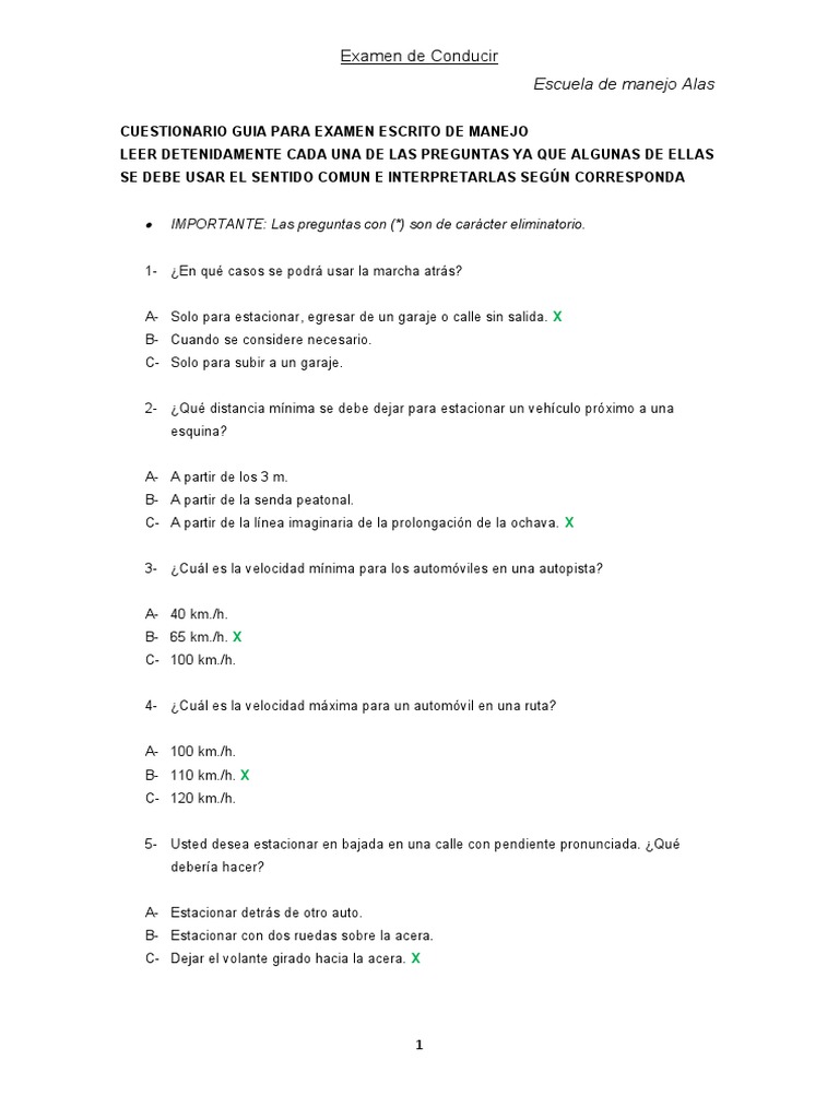 Exámen de Manejo (Con Respuestas) | PDF