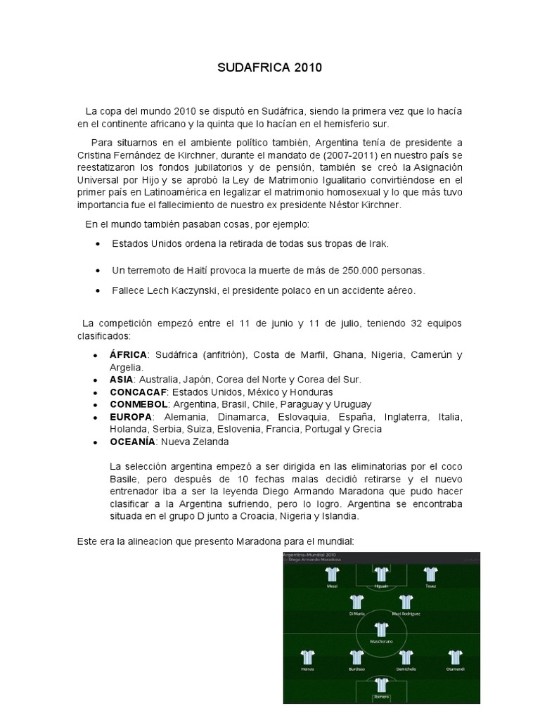 Copa Mundial Sudáfrica 2010: Resumen y Análisis | PDF | Selección ...