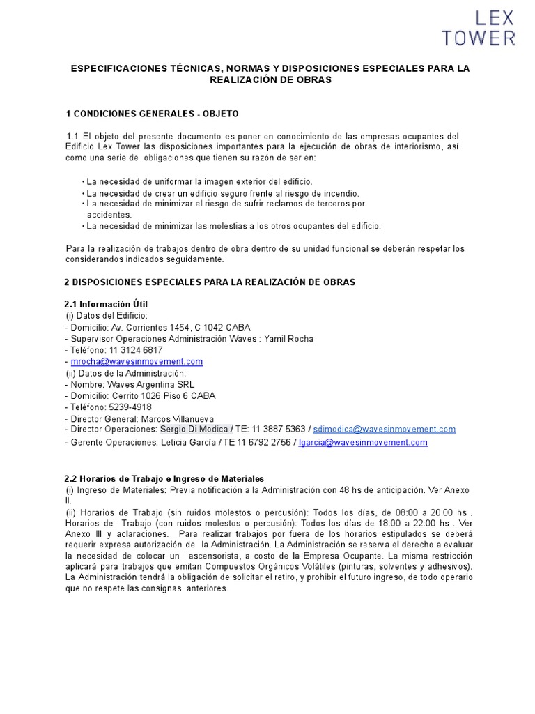 Protocolo Obras Interiorismo Lex I V102022 | PDF | Seguro | Ascensor