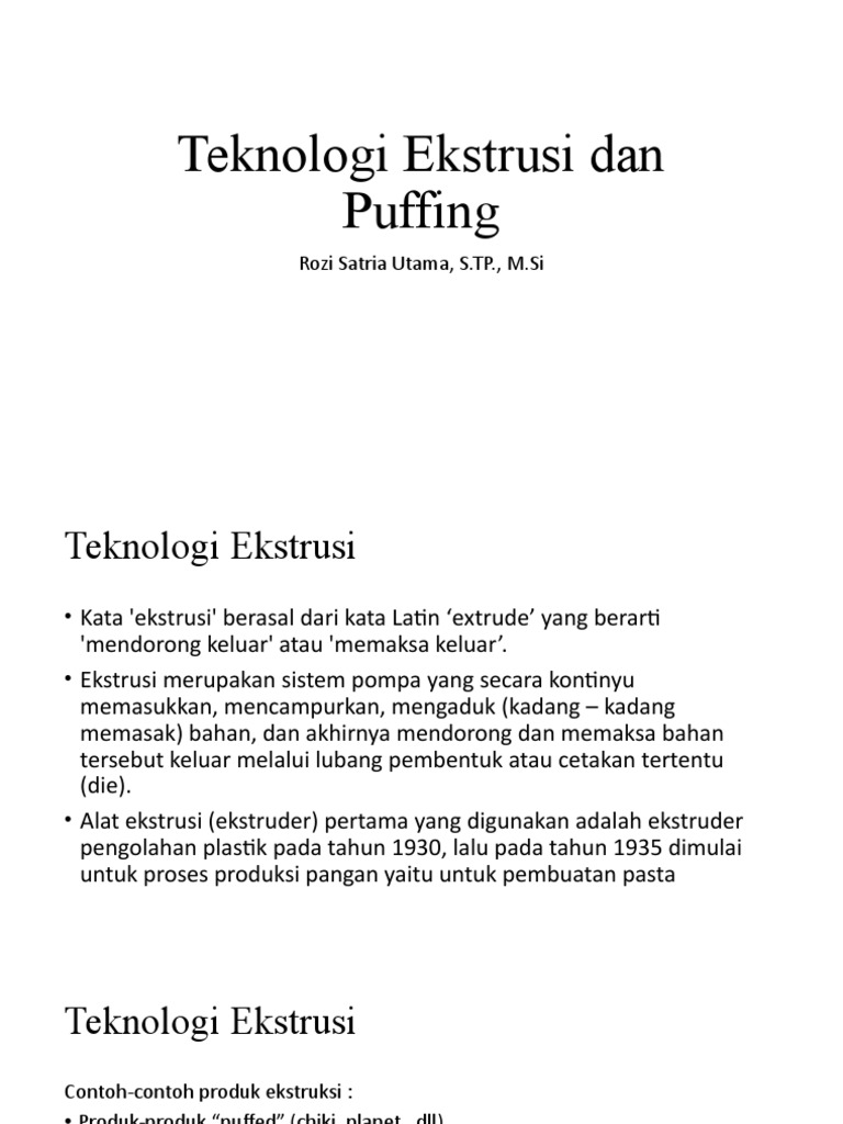 Teknologi Ekstrusi Dan Puffing | PDF