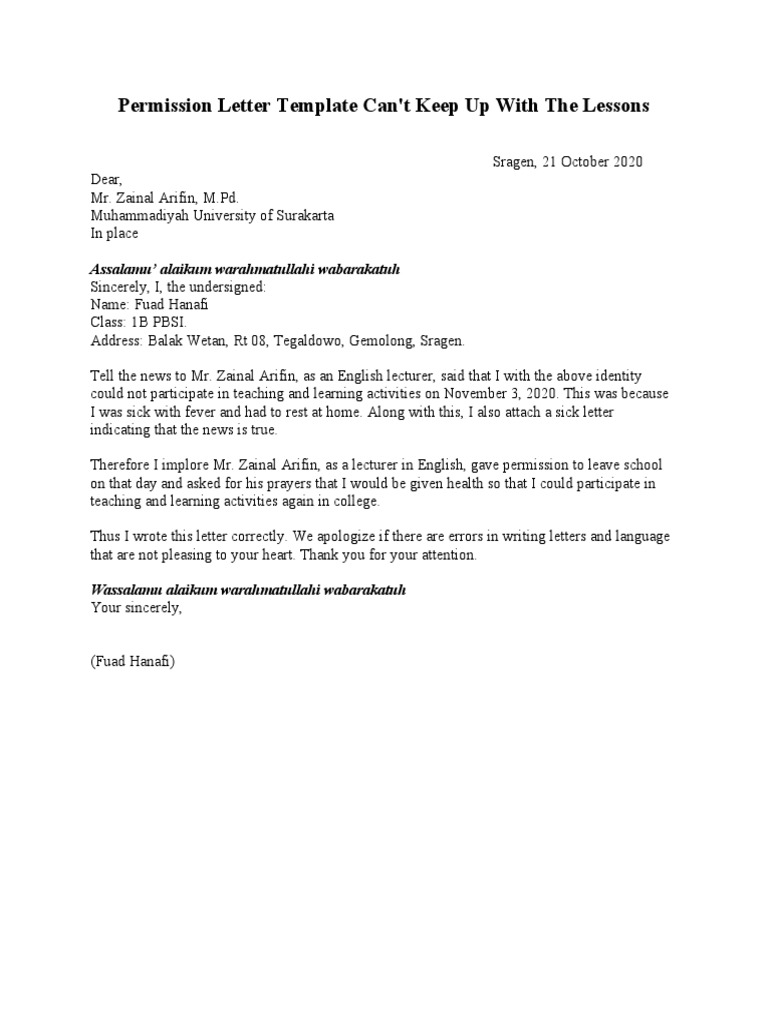 1B_A310200060_Fuad Hanafi_Tugas EAP Permission Letter Template | PDF