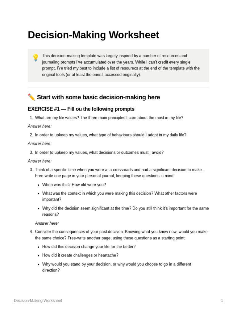 Decision-Making Worksheet | PDF | Decision Making | Choice