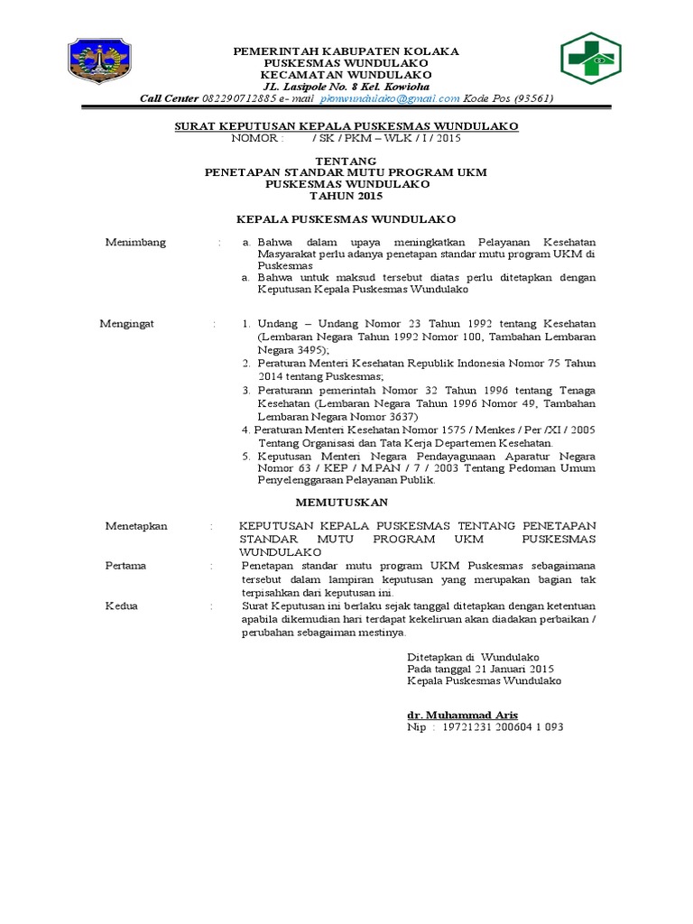 Standar Mutu Program UKM Puskesmas Wundulako | PDF | Pengembangan Diri ...