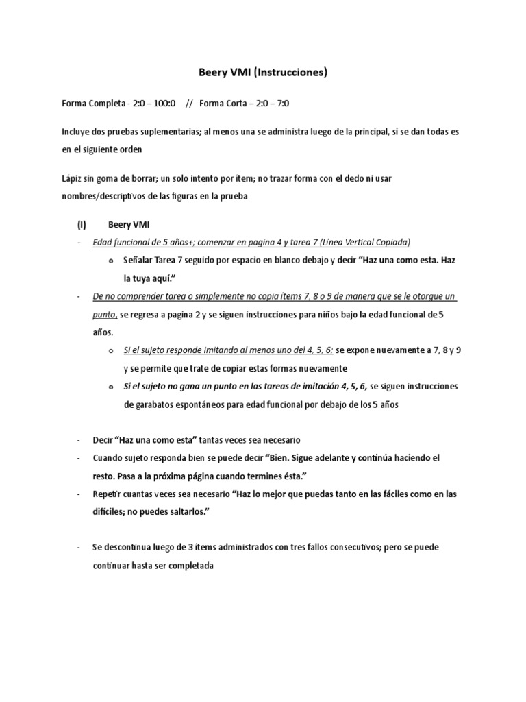 Beery VMI (Instrucciones) | PDF | Ciencia cognitiva | Cognición
