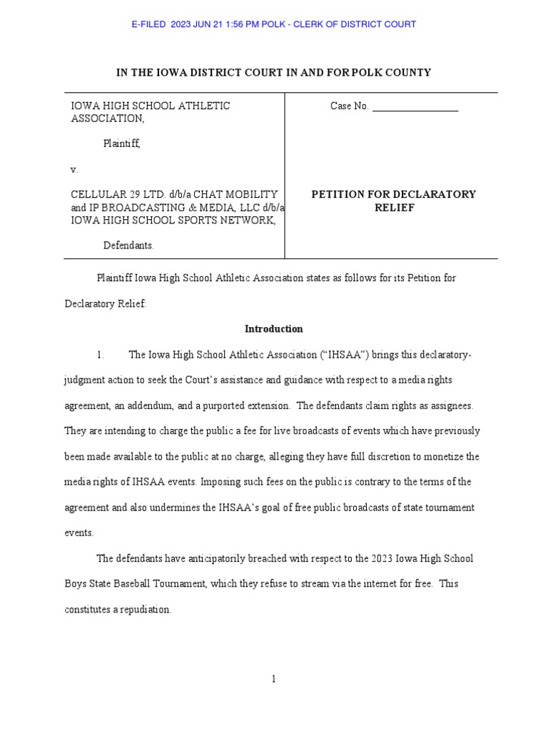 Petition for Declaratory Relief | PDF | Breach Of Contract | Declaratory Judgment