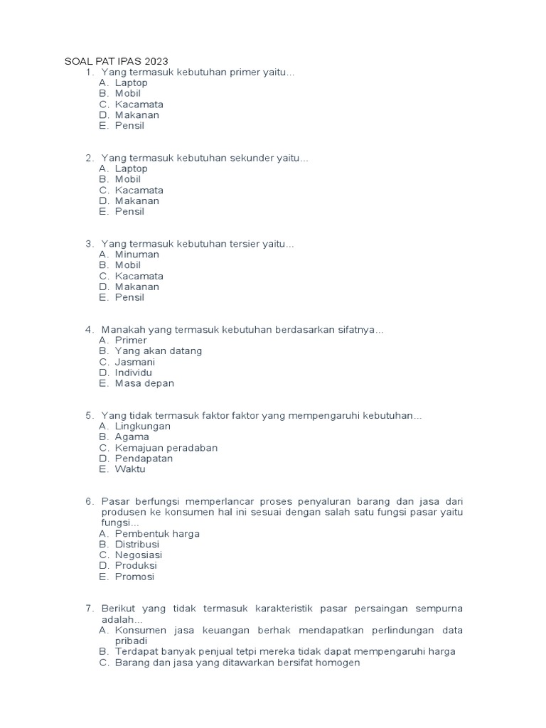 Soal Latihan Pat Ipas 2023 | PDF