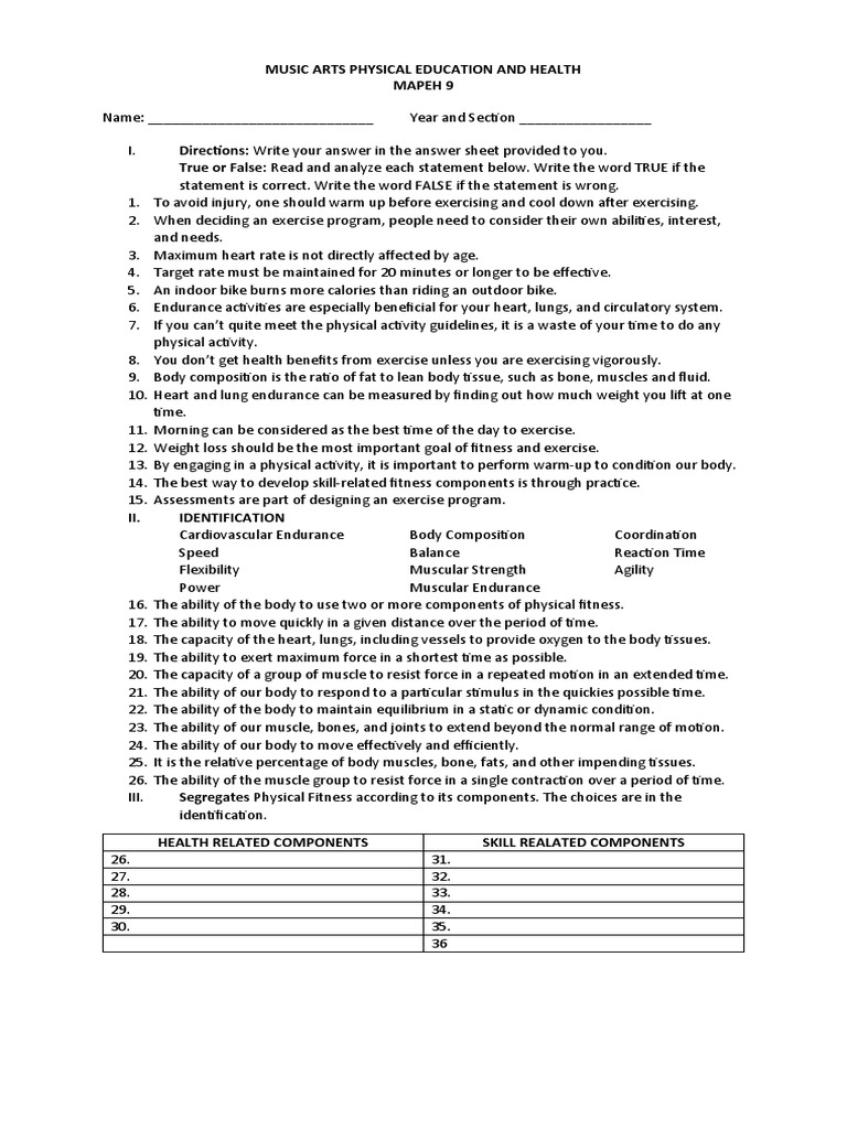 Mapeh 9 | PDF | Physical Fitness | Skeletal Muscle
